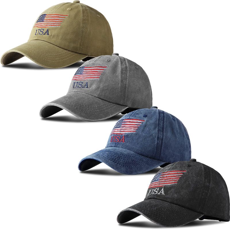 Geyoga 4 Pieces USA Flag Hat American Flag Baseball Cap USA Tactical ...