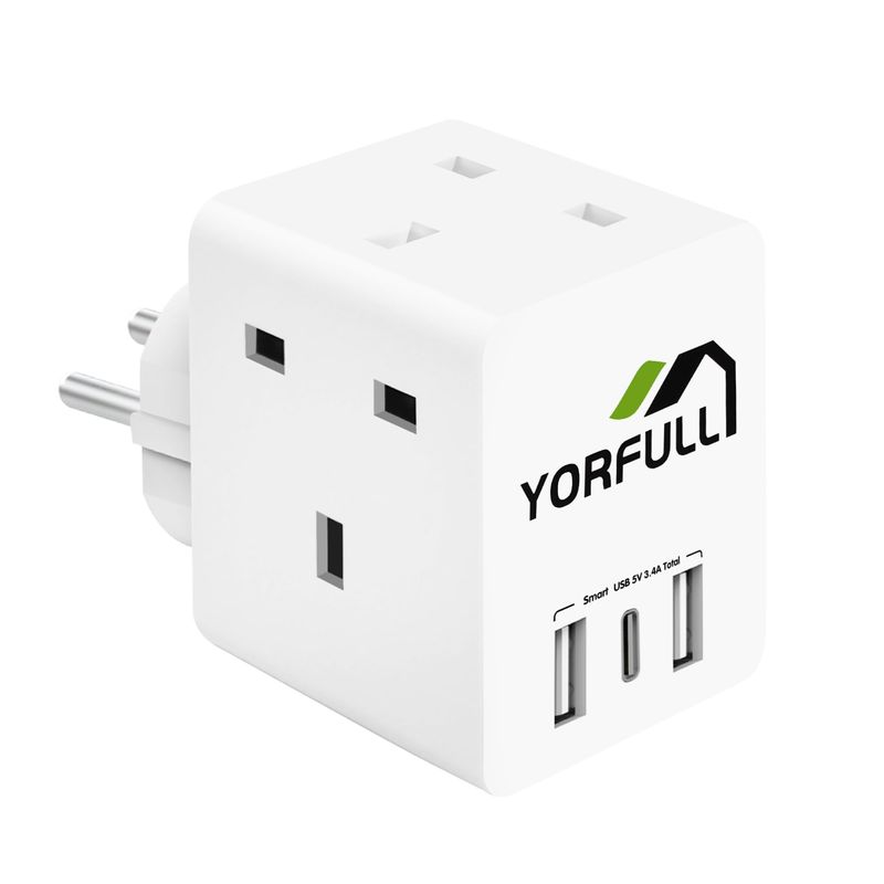 UK to European Plug Adapter with 3 USB Ports and 1 USB C, European ...