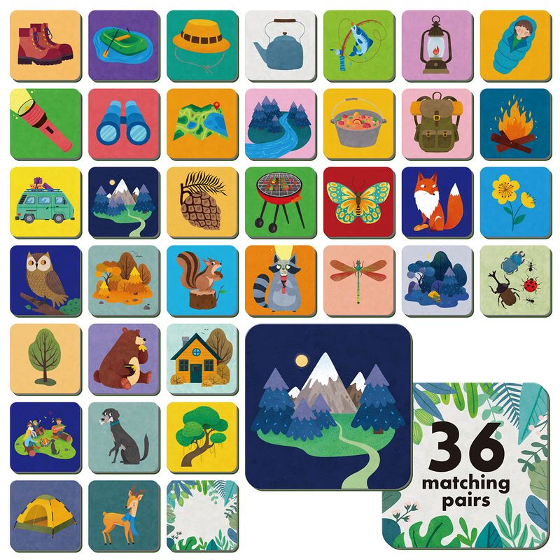 Hebayy Memory Matching Game, 72 PCS Camping Theme Matching Cards for ...