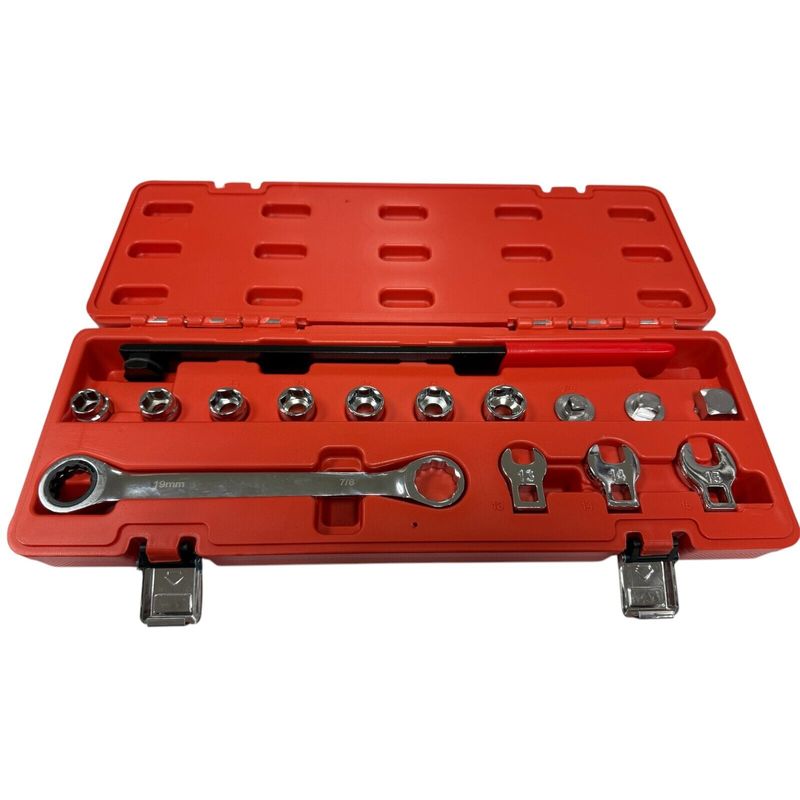 15PC Universal Ratcheting Serpentine Belt Tool KIT Sockets, Crowfoot ...