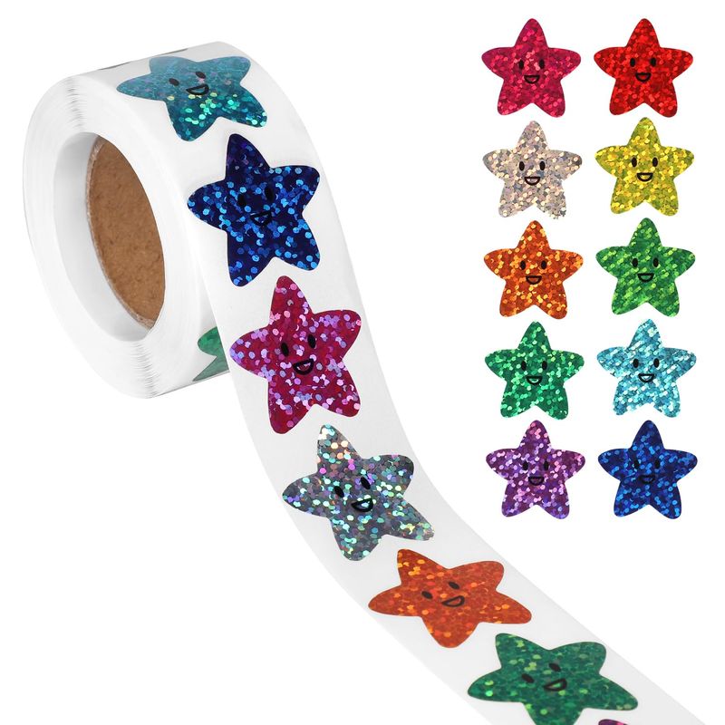 500pcs Foil Star Stickers, 1 Inch Small Smiley Face Star Stickers Roll ...
