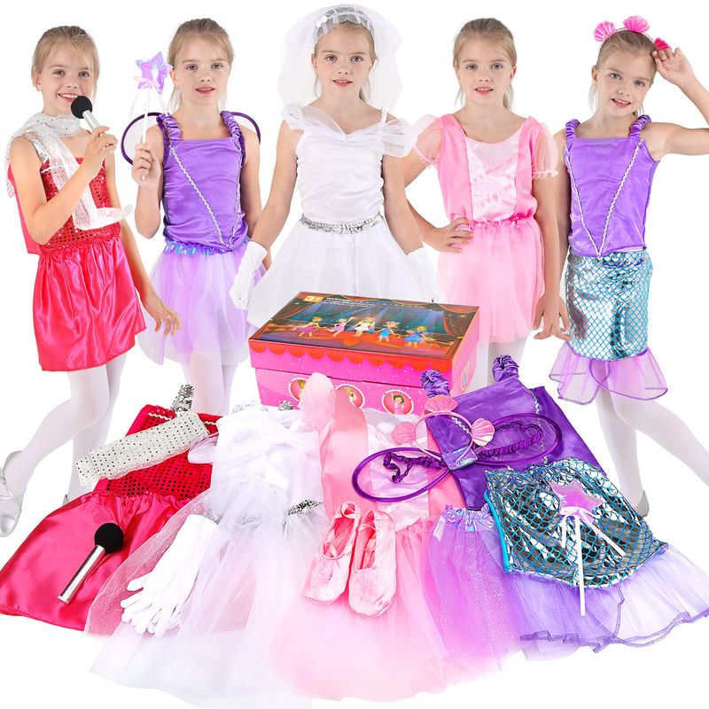 Toiijoy Girls Dress up Costume Set Princess,Fairy,Mermaid,Bride,Pop ...