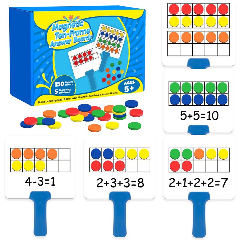 Quilinz Magnetic Ten Frame Set,5 Dry Erase Paddles & 150 Math Counters ...