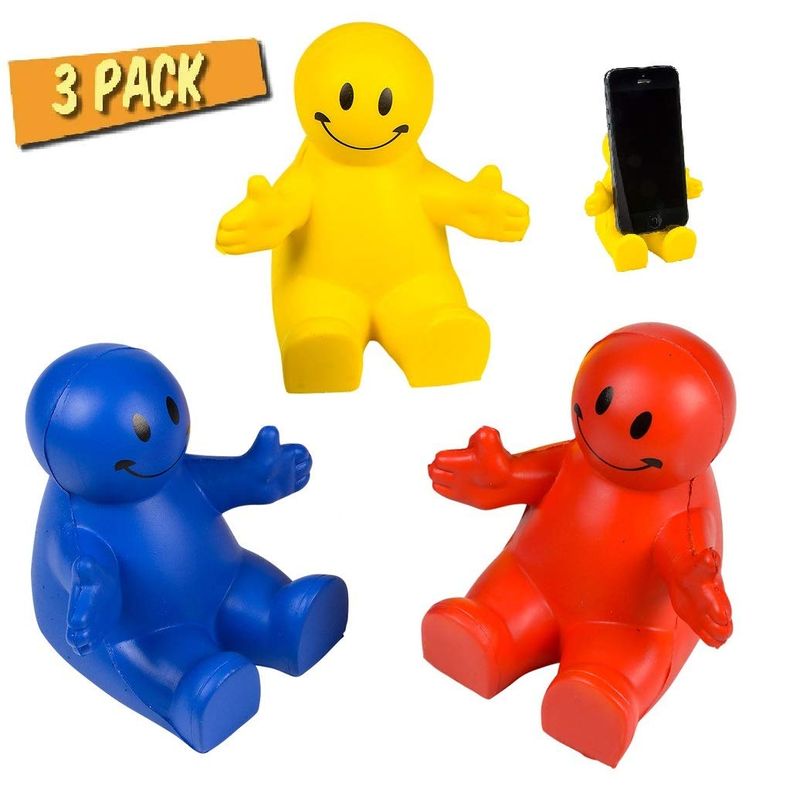 4" Fun Colorful Squeezable Smile Face Guy Phone Holders (3 Pack) Fun ...