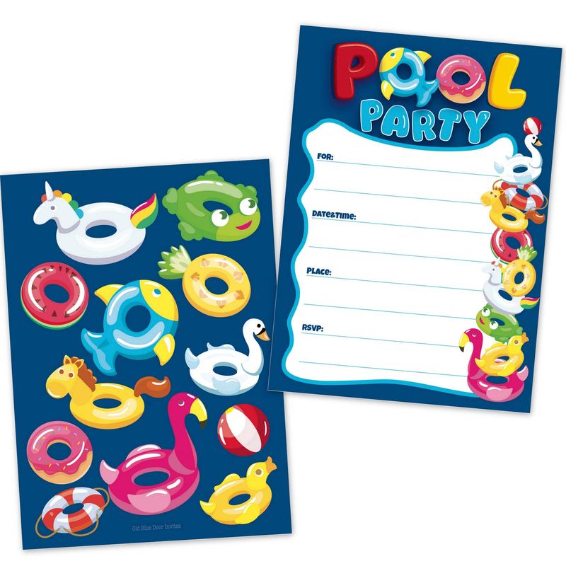 Pool Party Birthday Invitations for Kids (20 Count with Envelopes ...