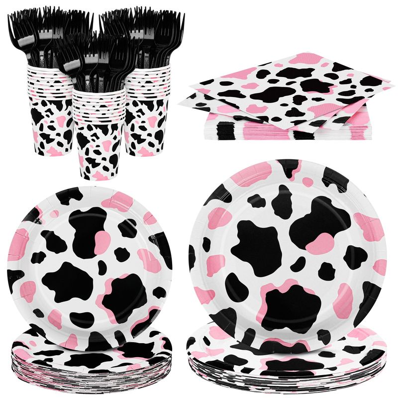 durony 144 Pieces Pink Cow Print Party Tableware Set Including Cowgirl ...