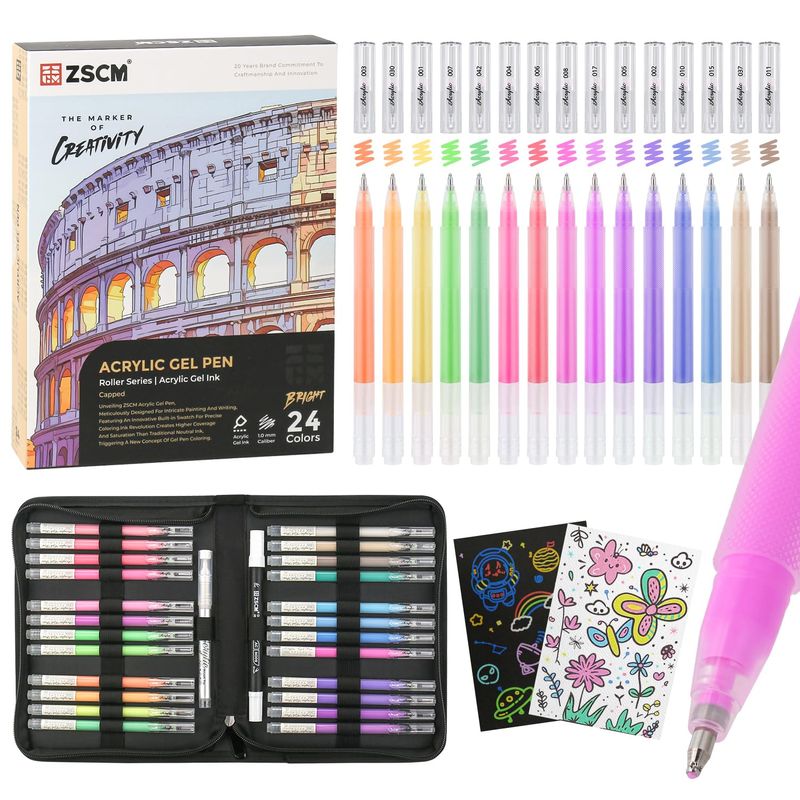 ZSCM Black Paper Sketchbook & 24 Colors Acrylic Gel Pens for Drawing ...
