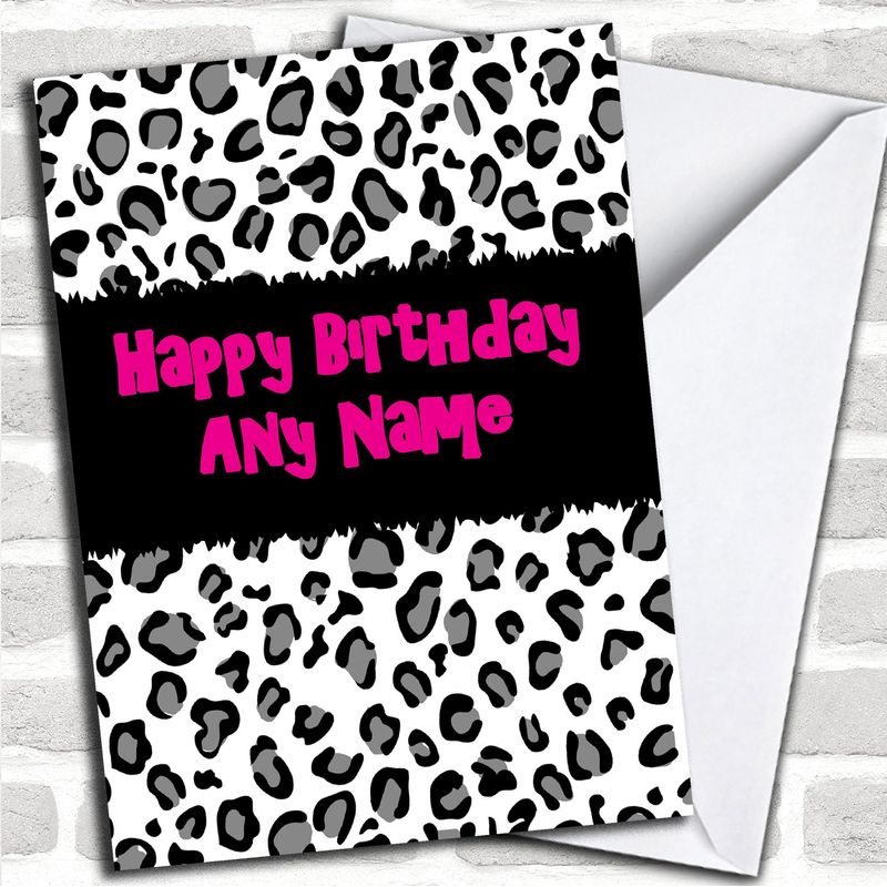 Black & White Leopard Print Customised Birthday Greetings Card ...