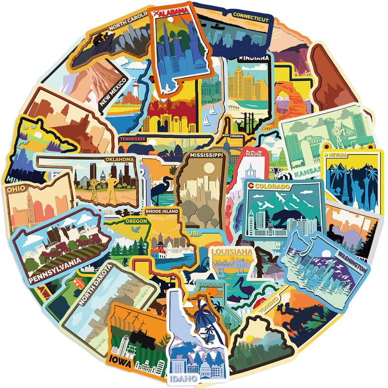 50PCS USA Map Stickers,American Map Stickers,Cute Outdoor Travel Hiking ...