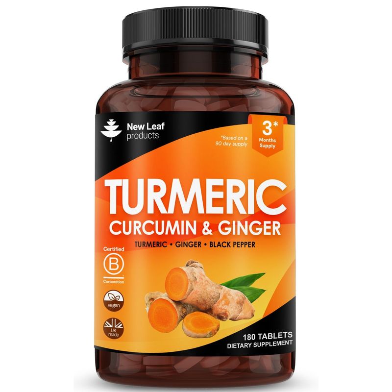 Turmeric Tablets with Black Pepper & Ginger - Curcumin - 180 Turmeric ...