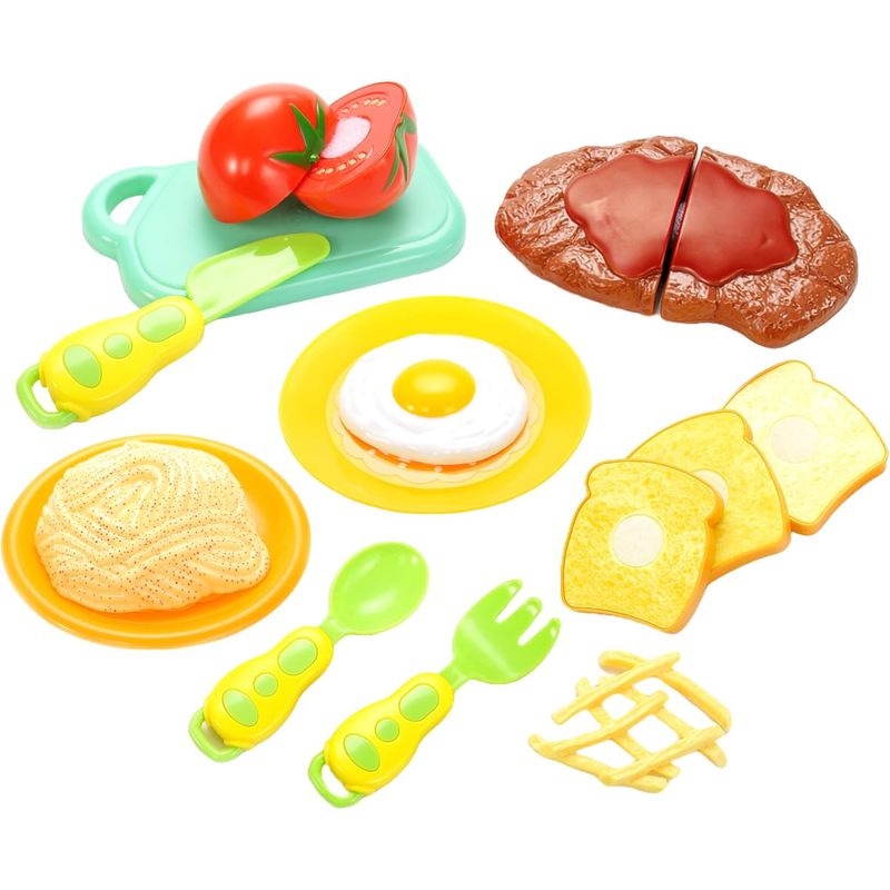PowerTRC 16 Pcs 12 Items Kitchen Cutting Play Food Steak & Toast Toy ...