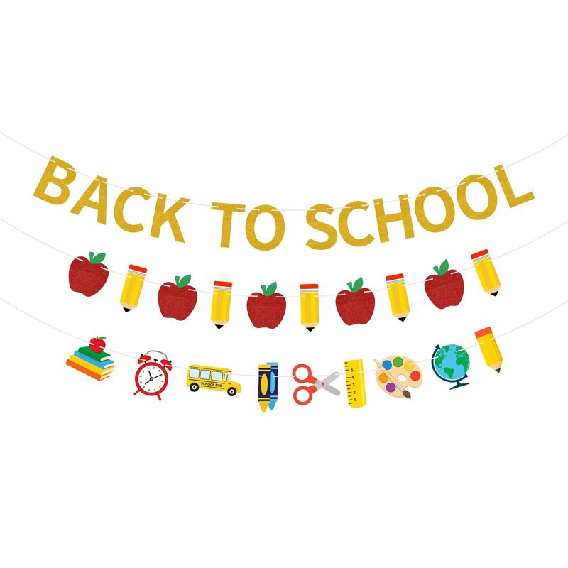 Arosche 3pcs Back to School Decorations Banner Pre-Assembled Gold ...