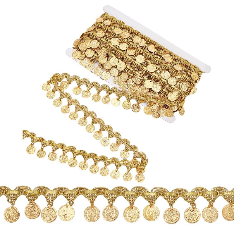 OLYCRAFT 9.1m Gold Coin Shape Trim Sequins Lace Tassel Fringe Trim 4cm ...