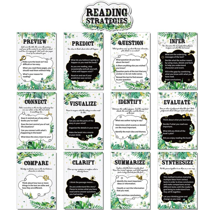 Pajean 13 Pcs Eucalyptus Reading Strategies Posters Boho Greenery ...