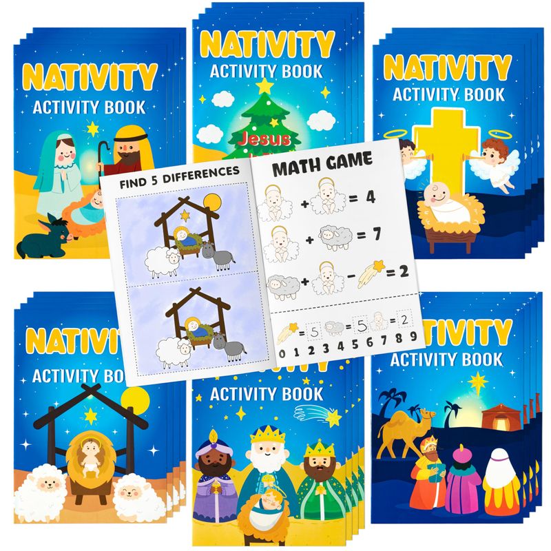 24Pcs Nativity Activity Books for Kids Christmas Mini Games Coloring ...