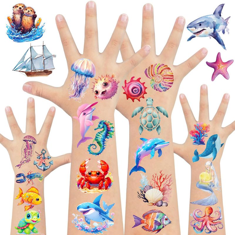 20 Sheets Ocean Animals Temporary Tattoos Stickers 270Pcs Under The Sea ...