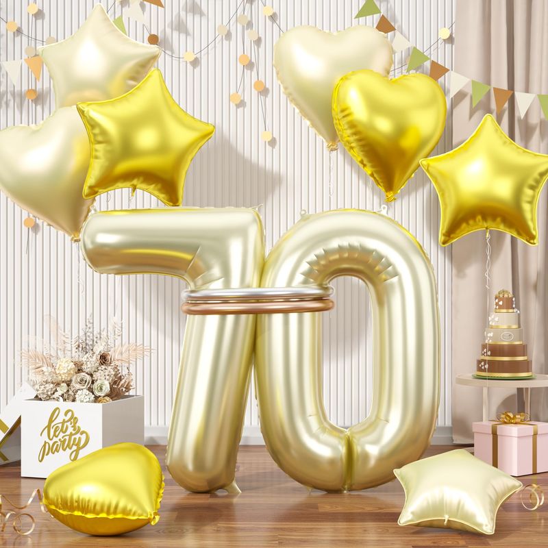 Champagne Gold 70th Balloons - 70 Light Gold Balloons With Foil Star ...