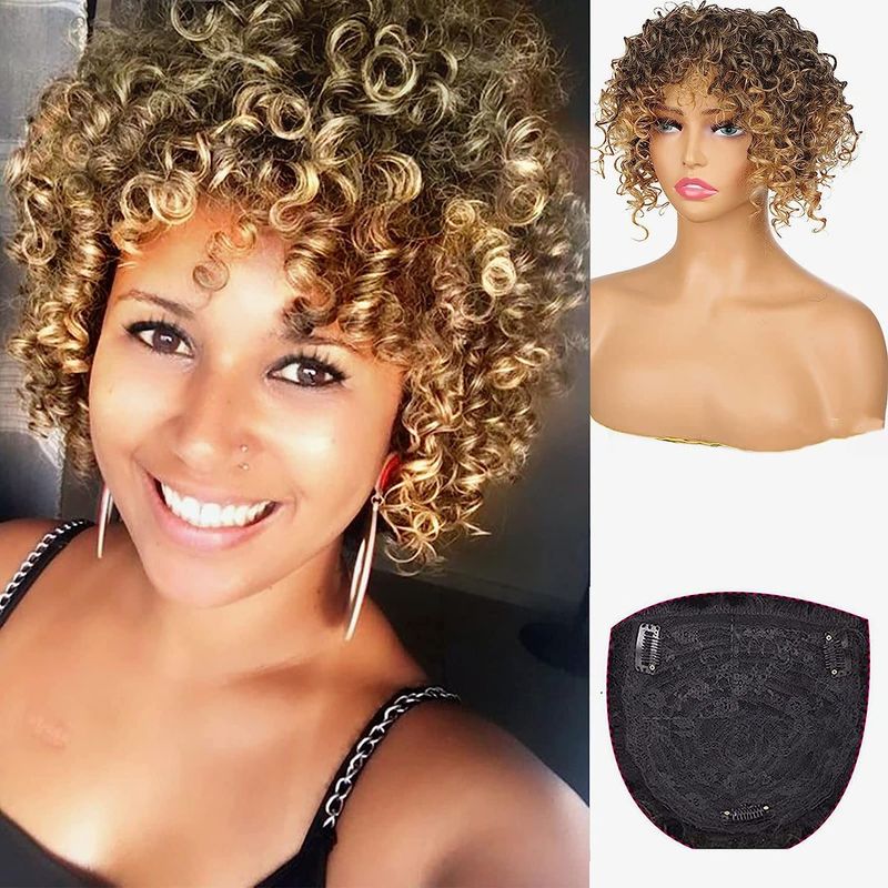 KRSI Short Afro Curly Synthetic Hair Topper Hair Pieces for Men and ...
