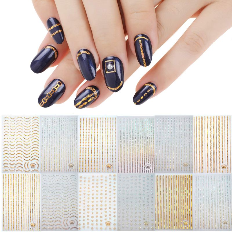 VETPW 3D 12 Sheets Nail Stickers, Metallic Nail Stickers, Self-Adhesive ...