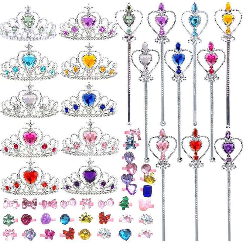 56Pcs Princess Crowns Tiaras Wands and Rings for Little Girls Princess ...