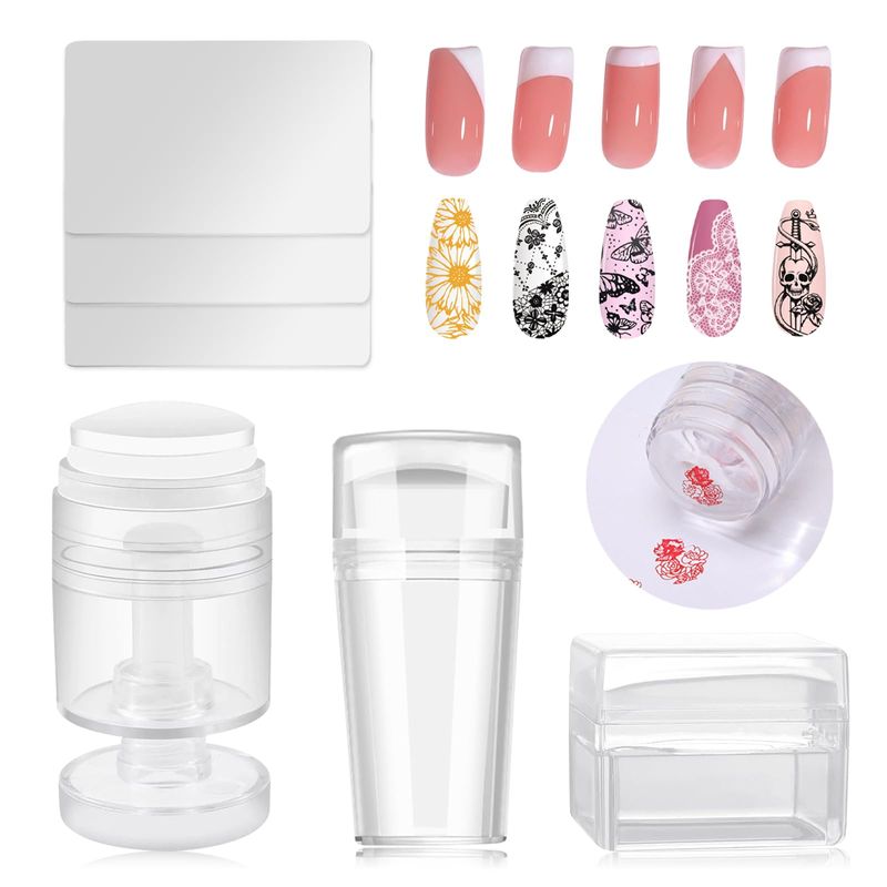 ESUOHYM 6PCS French Tip Nail Stamp Art Kit Clear Silicone Nail Jelly ...