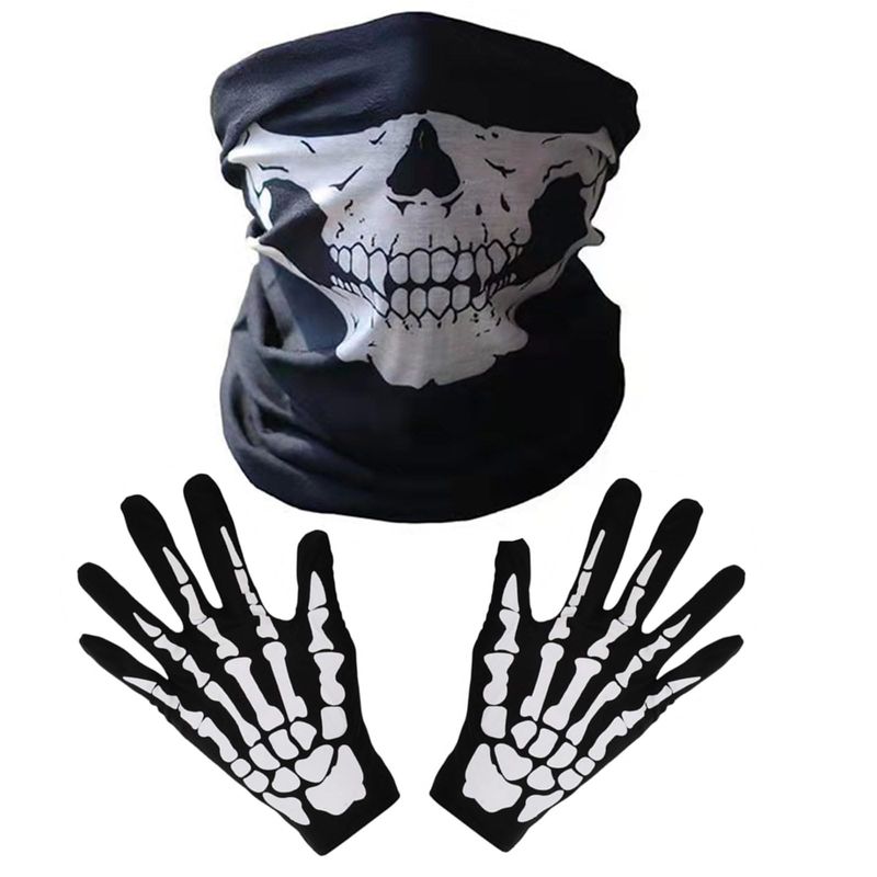 White Skeleton Gloves and Skull Face Mask Ghost Bones for Adult ...