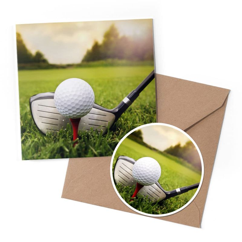 1 x Greeting Card & 10 cm Round Sticker Set - Golf Ball Sports ...