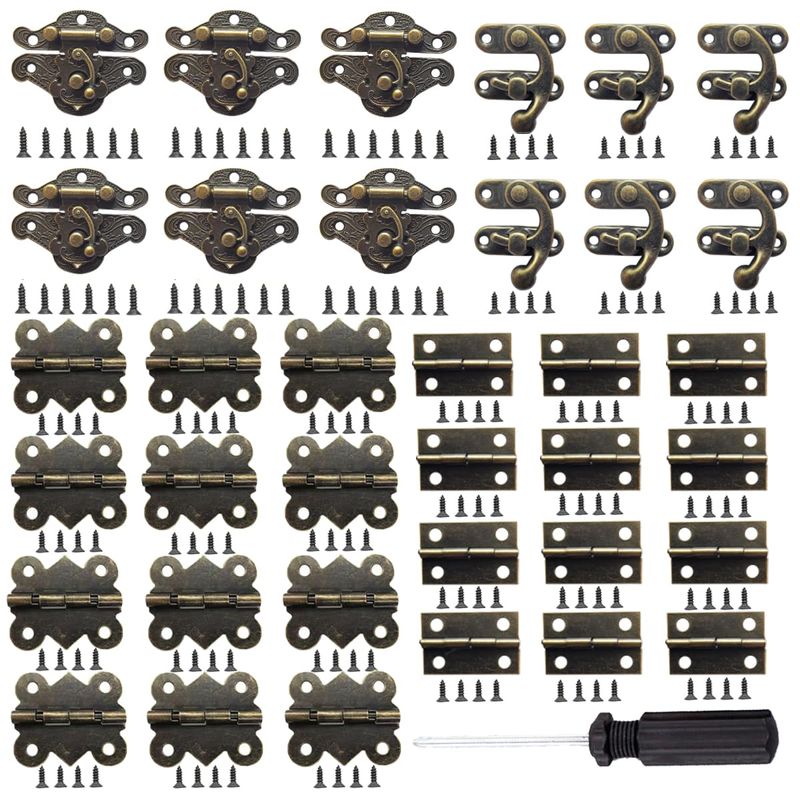 EAEDMY 36 Sets Retro Jewelry Box Hinges and Latches Hardware, Small ...