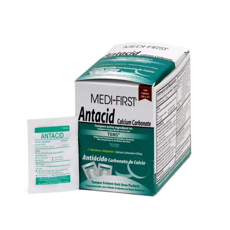 Medi-First 80233 Chewable Mint Antacid Tablets, 50-Packets of 2, 100 ...