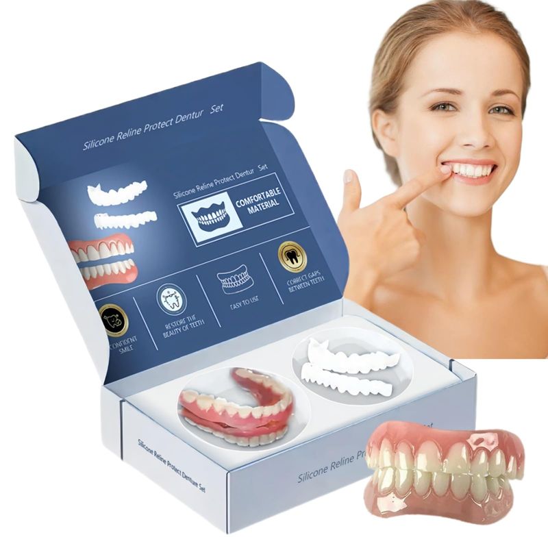 Silicone Reline Den/ture Set,Den/tures False Teeth Set for Adults,Soft ...