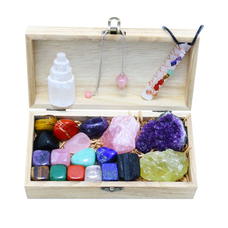 Nvzi Premium Crystals and Healing Stones Set in Wooden Display Box ...
