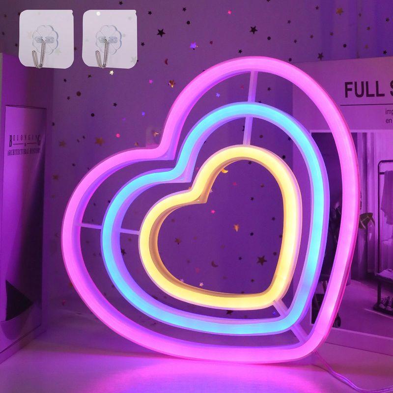 DWOOKE Heart Neon Sign,Rainbow Heart Neon Light for Wall Decor LED Neon ...