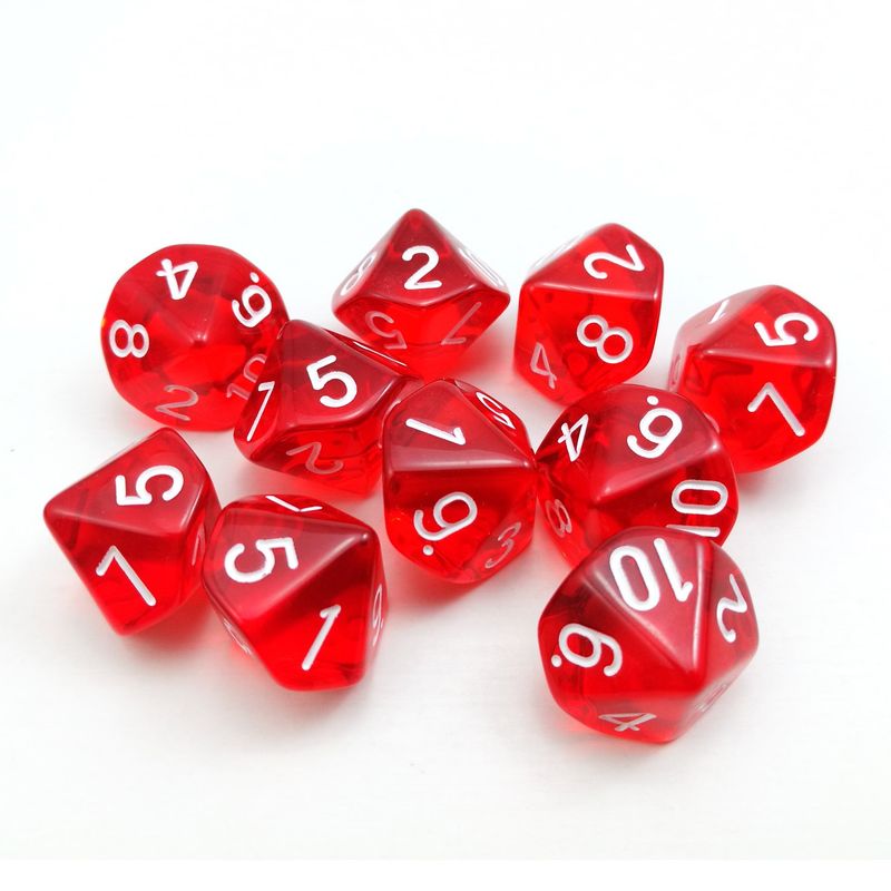 Bescon Polyhedral 10 Sides Dice with Number 1-10, Red Transparent 10 ...
