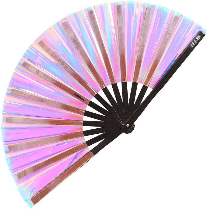 SoJourner Bags Holographic Rave Fan - Festival Fan - Large Folding Fan ...