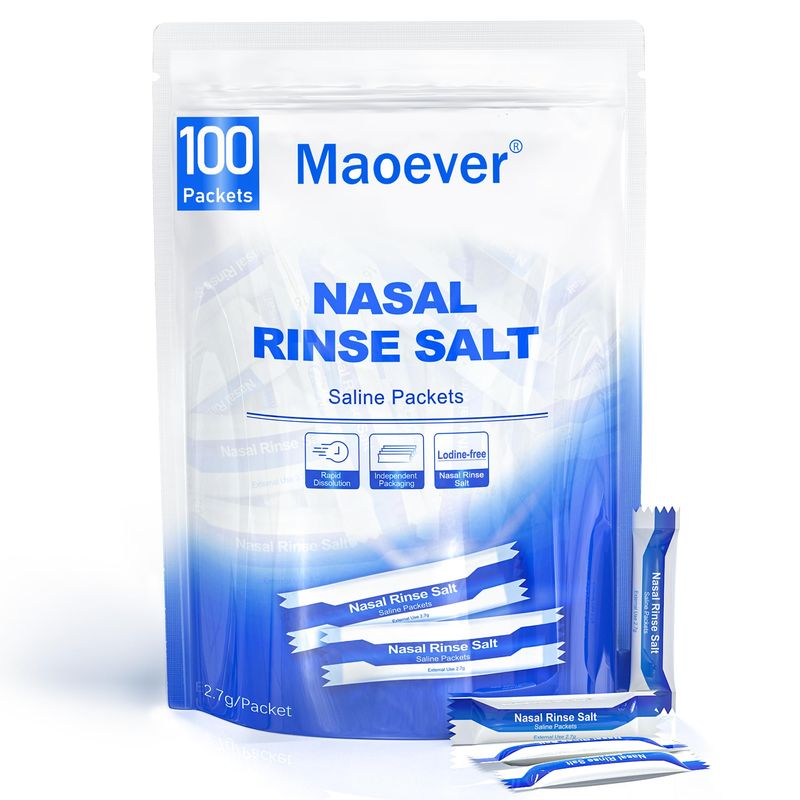 100 Saline Packets, Neti Pot Salt Packets, Individually Wrapped Saline ...