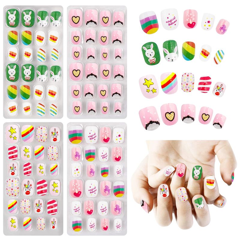 Obidodi 96pcs Kids False Nails, Girls Press on Nails Short Full Cover ...