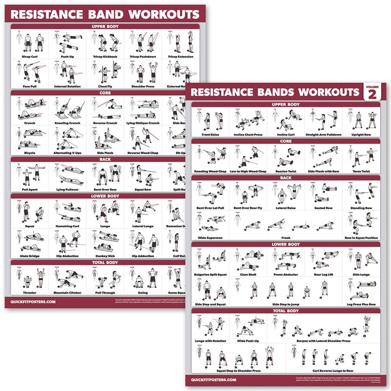QuickFit 2 Pack Resistance Bands Volume 1 & 2 Exercise Poster Set ...