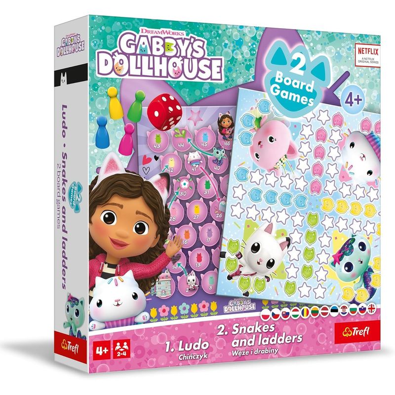 Trefl - Chinese, Snakes and Ladders: Gabby's Dollhouse - 2-in-1 Classic ...