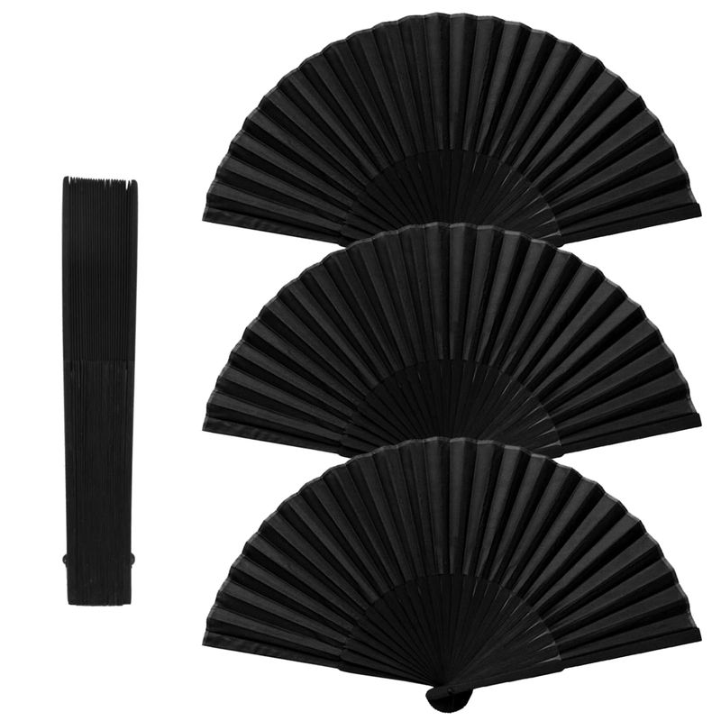 Karjiaja 3 Pcs Black Folding Fan Handheld Fan Folding Black Chinese Fan ...