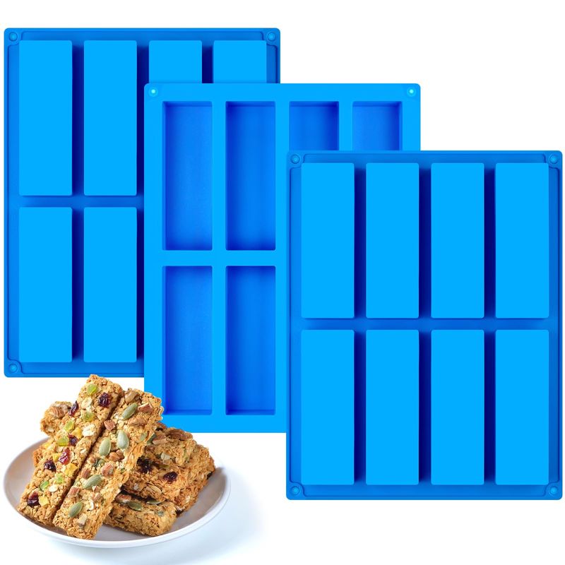 CLUEWR 3 Pack Silicone Granola Bar Molds, 8 Cavity Rectangle Silicone ...