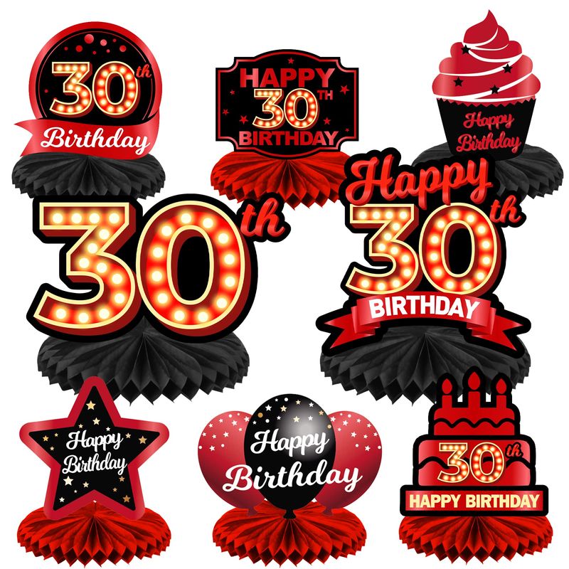 Happy 30th Birthday Red and Black Table Honeycomb Centerpieces Balloons ...