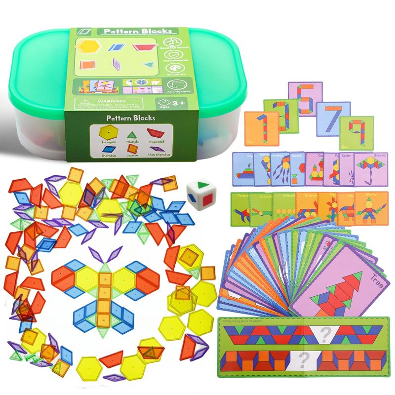 Odoorgames 140 Pcs Translucent Pattern Blocks,Geometric Shapes ...
