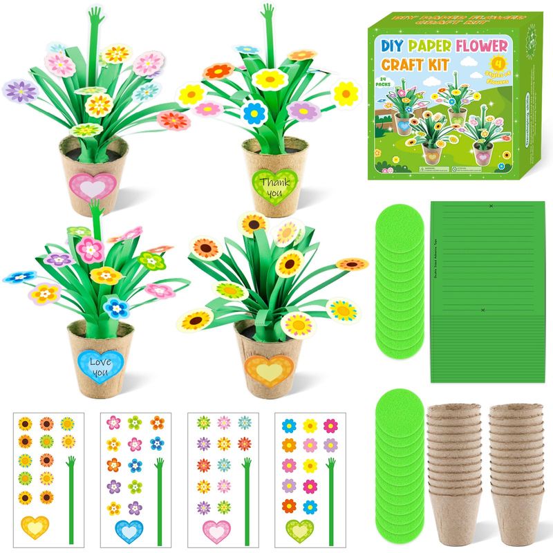 24 Pack Teacher Appreciation Spring Flower Paper Pot Craft Kit for Kids ...