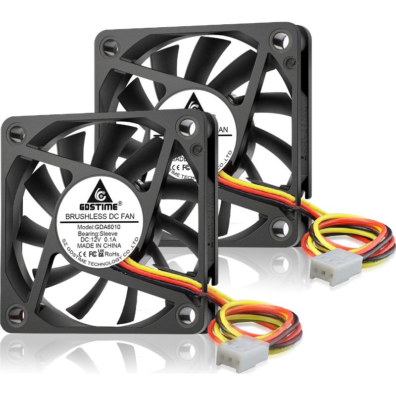 GDSTIME 60mm 12V Fan 3 Pin, Ultra-Thin 60x60x10mm DC Brushless Computer ...