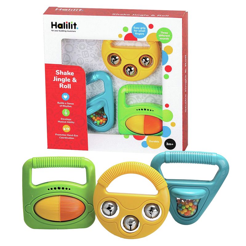 Halilit Musical Baby Shapes Musical Instrument Gift Set. Shaker Maraca, Ring my Bell and Rattle ...