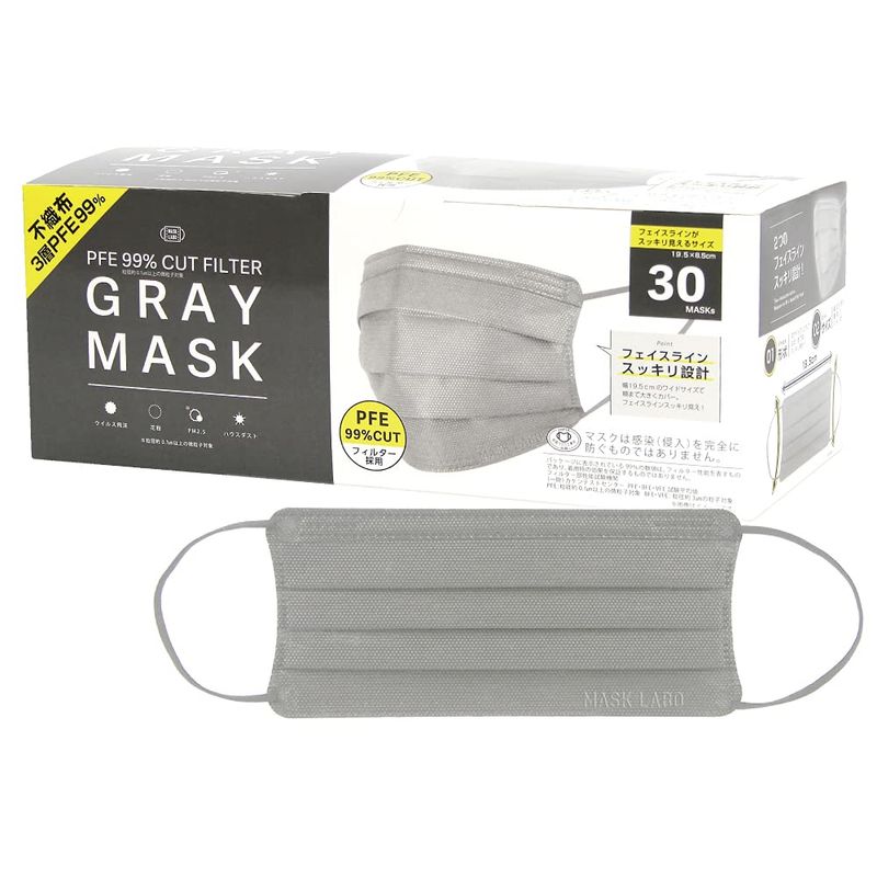 HOKU 【全国マスク工業会】サージカルマスク グレー GRAYMASK 30枚入り カケン認証 PFE99% 使い捨てマスク 不織布 グレー フェイスラインスッキリ設計 - Online ...