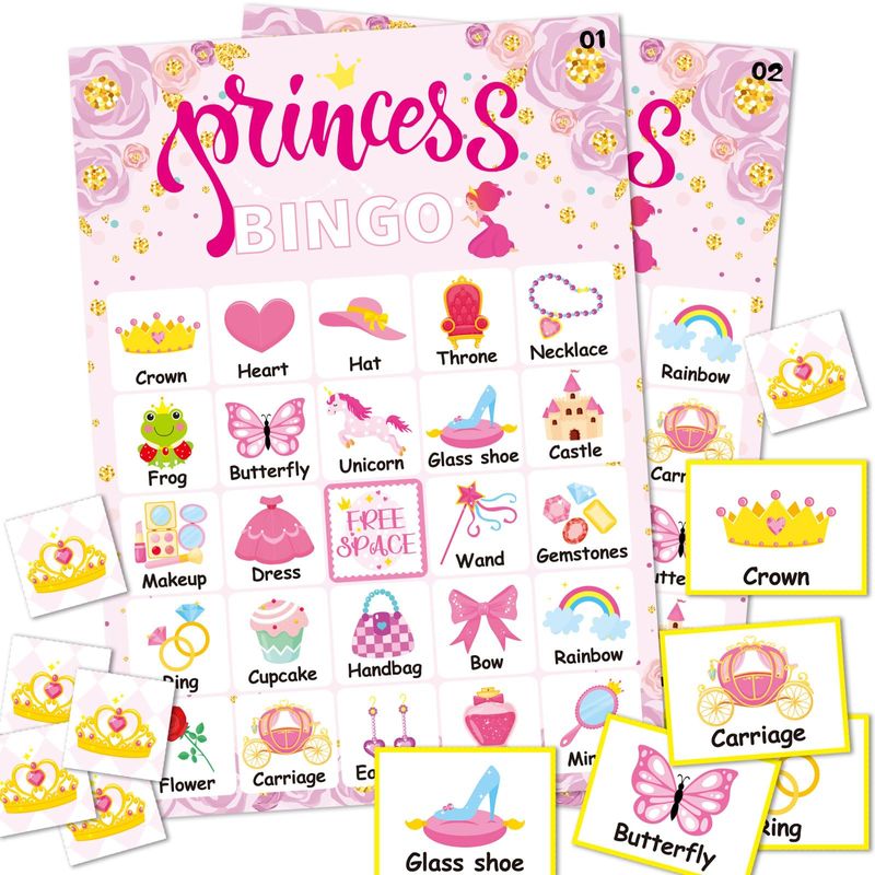 Omlisca Pink Princess Bingo Game 24 Players Bingo Games Cards for Tea ...