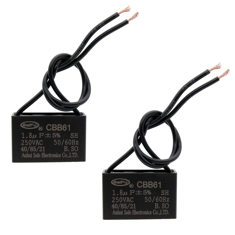 CBB61 1.8uf 2-Wire 250V AC Ceiling Fan Capacitor - Pack of 2-50/60 Hz ...