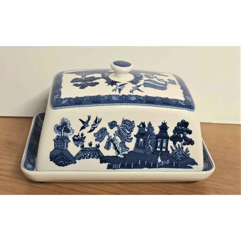 AuraHome Blue Willow Butter Dish with Lid 15.5cm Wide x 10cm Depth x ...