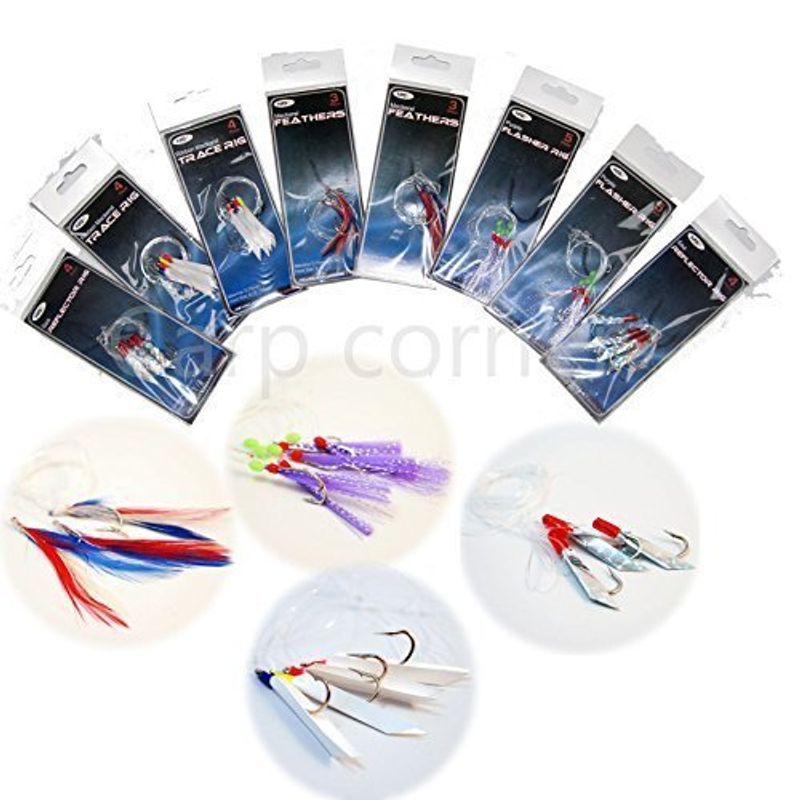 8 Packs Bass Mackerel Feathers Cod Lure Lures Sea Fishing Boat Tackle ...